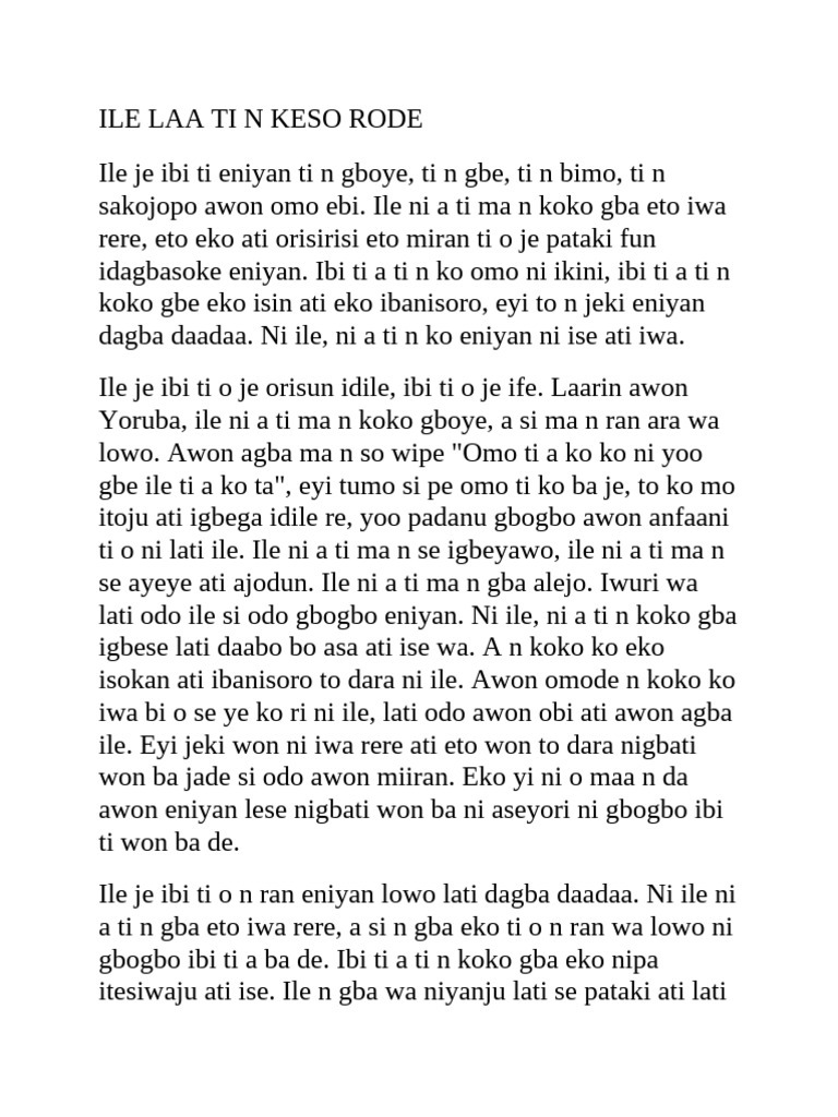 Ile Laa Ti N Keso Rode | PDF