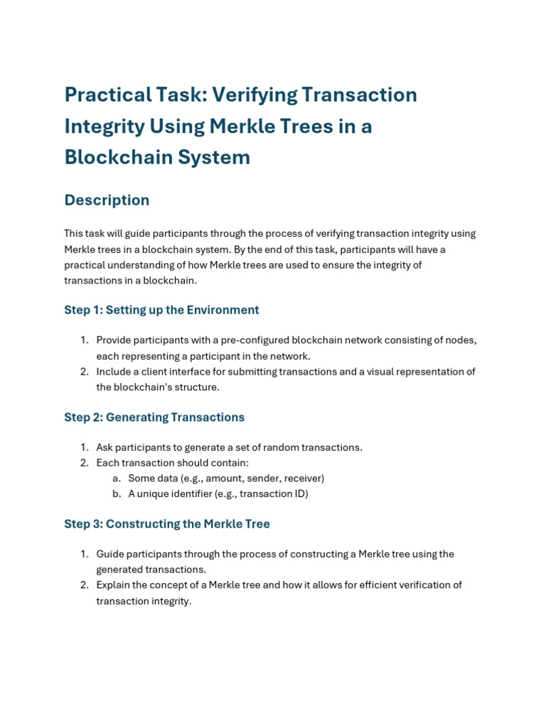 Practical Task Verifying Transaction Integrity Using Merkle | PDF ...