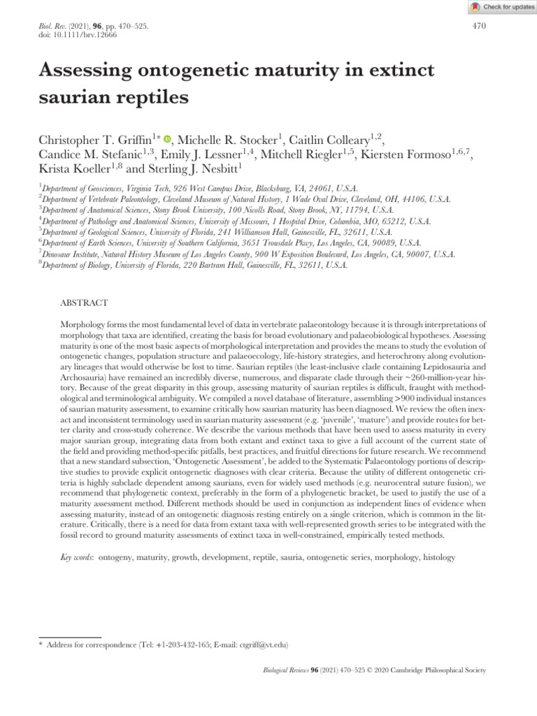 2020 - Griffin - Assessing Ontogenetic Maturity in Extinct Saurian ...