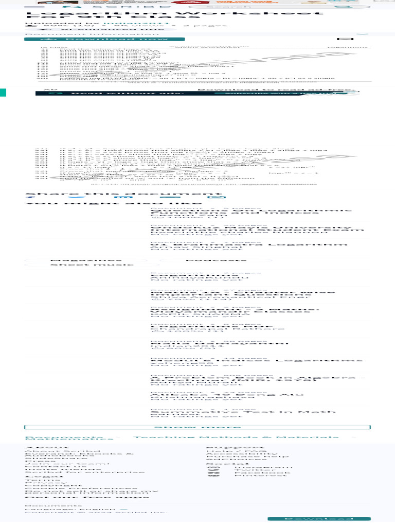 Logarithm Worksheet For 9th Class PDF Special… | PDF | Scribd | Mathematics