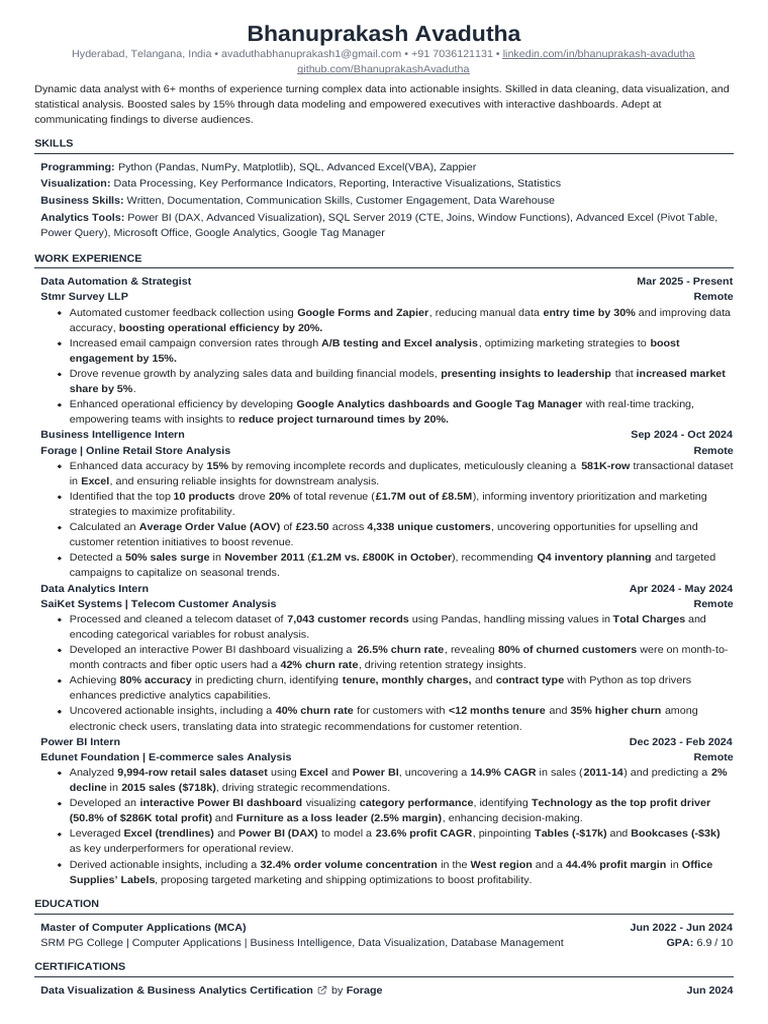 Avadutha Bhanuprakash DataAnalyst 2025. | PDF | Microsoft Excel | Analytics