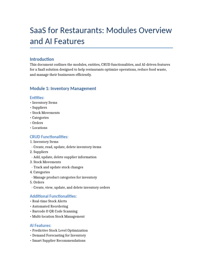 saas_for_restaurants_modules | PDF | Invoice | Menu