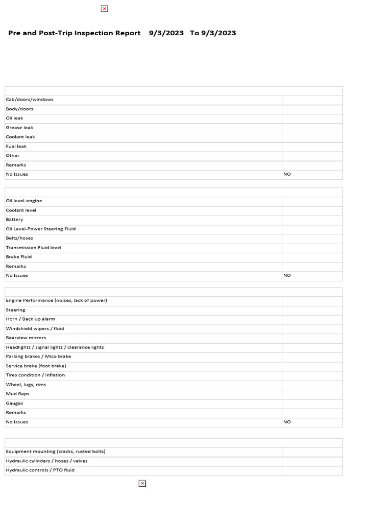 Pre/Post-Trip Inspection Summary | PDF | Brake | Truck