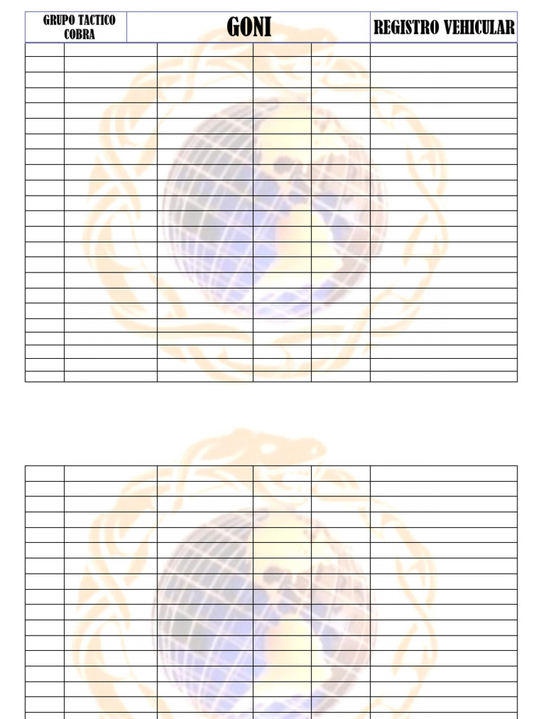 Registro Vehicular Grupo Táctico Cobra | PDF