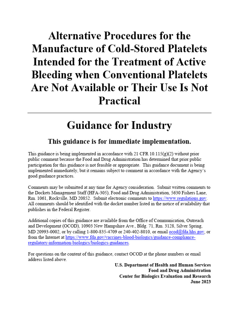 Alternative Procedures for Manufacture of Cold Stored Platelets | PDF ...