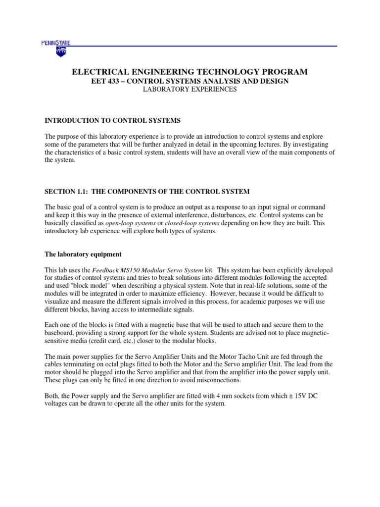 Basic Control Systems Lab | Download Free PDF | Amplifier | Operational ...