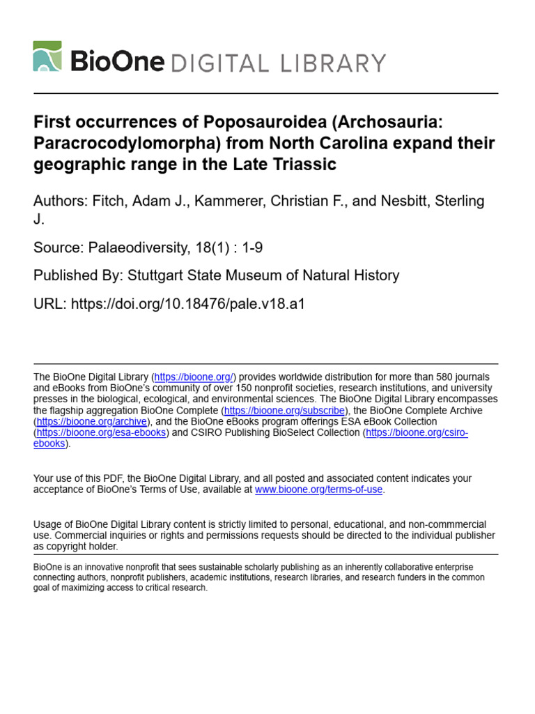 Fitch Et Al. 2025 First Occurrences of Poposauroidea | PDF