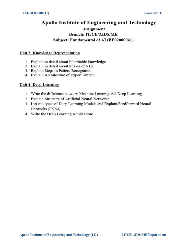 FAI Unit 2 - 4 Assignments | PDF