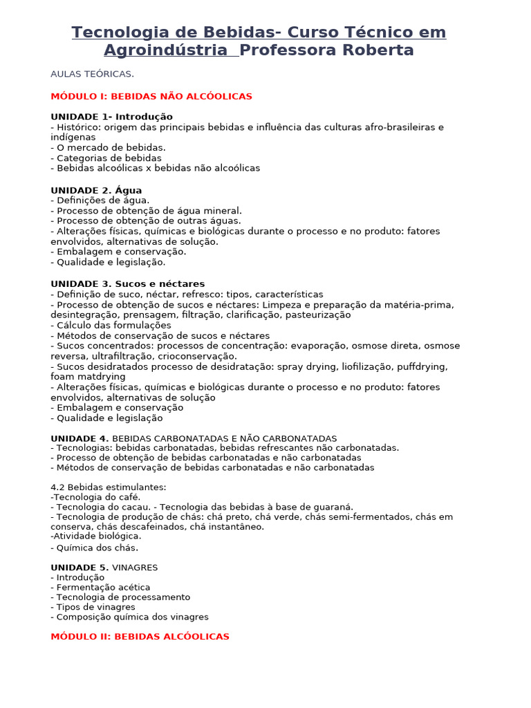 Curso Técnico em Bebidas: Teoria e Prática | PDF | Chá | Bebidas alcoólicas