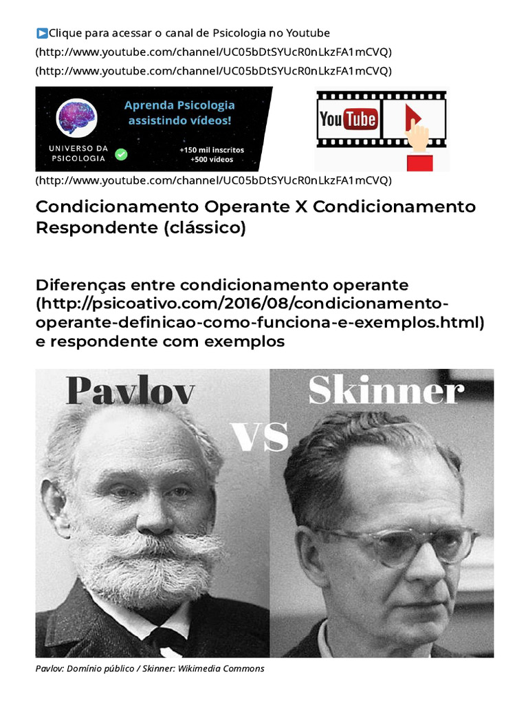 Condicionamento Operante X Condicionamento Respondente (Clássico ...