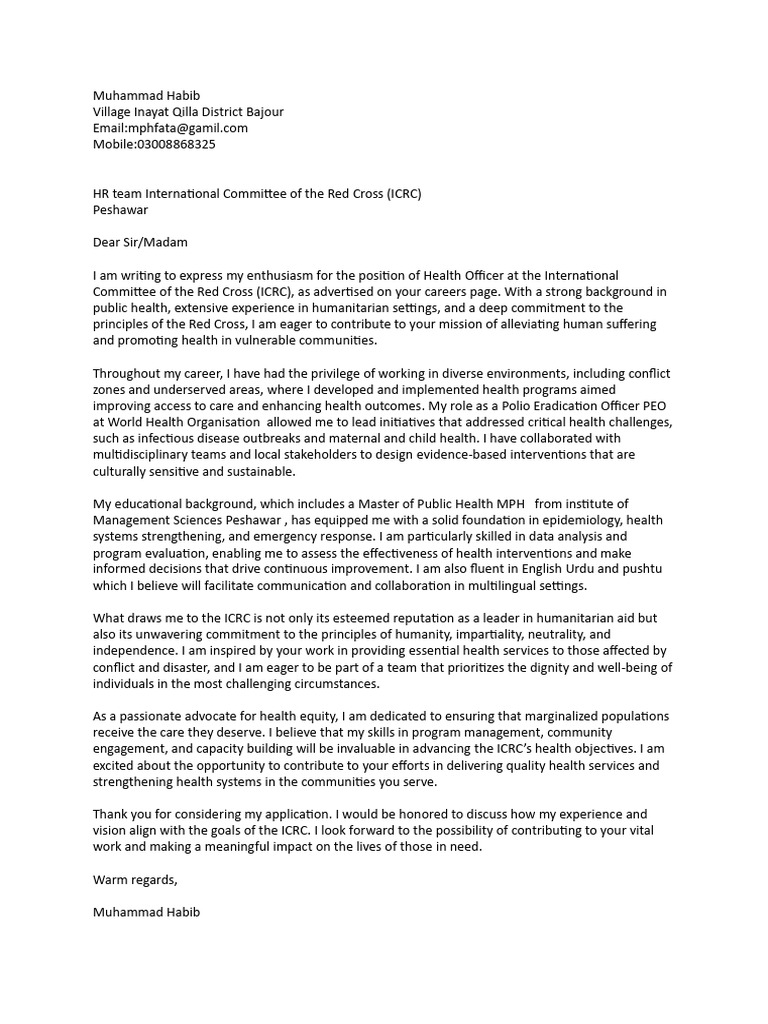 Application for Health Officer at ICRC | PDF | International Committee ...