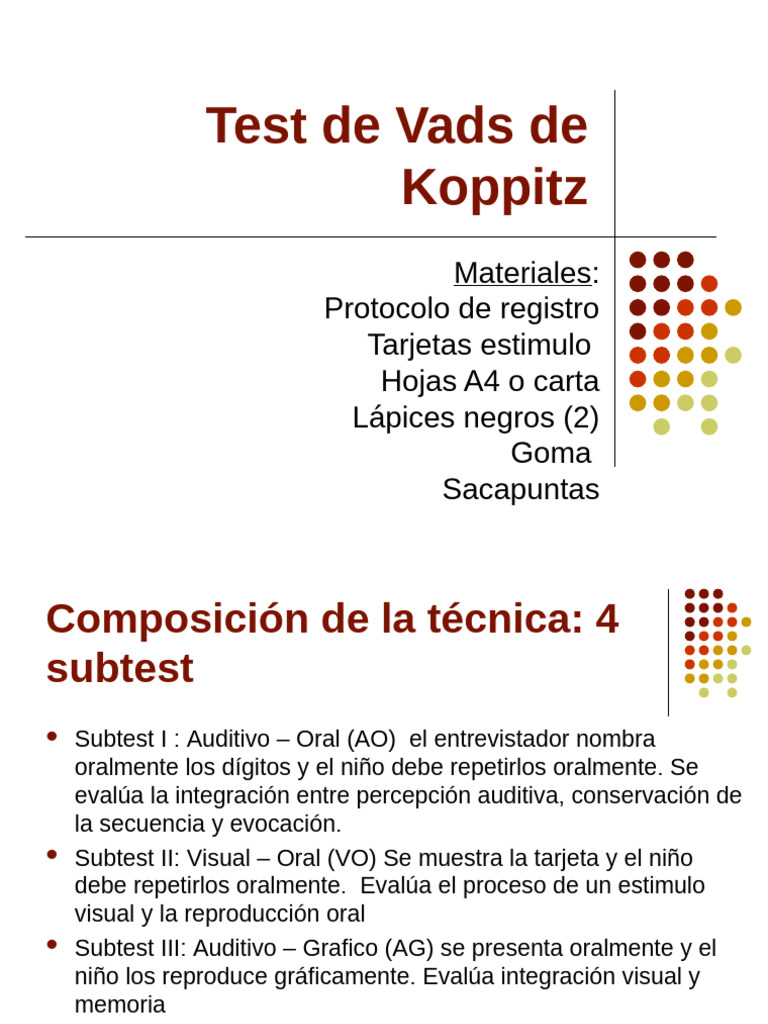 Test de Vads de Koppitz: Guía de Administración | PDF | Cognición