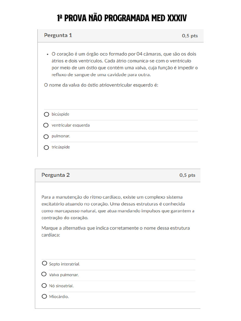 1 Prova Não Programada MED XXXIV | PDF