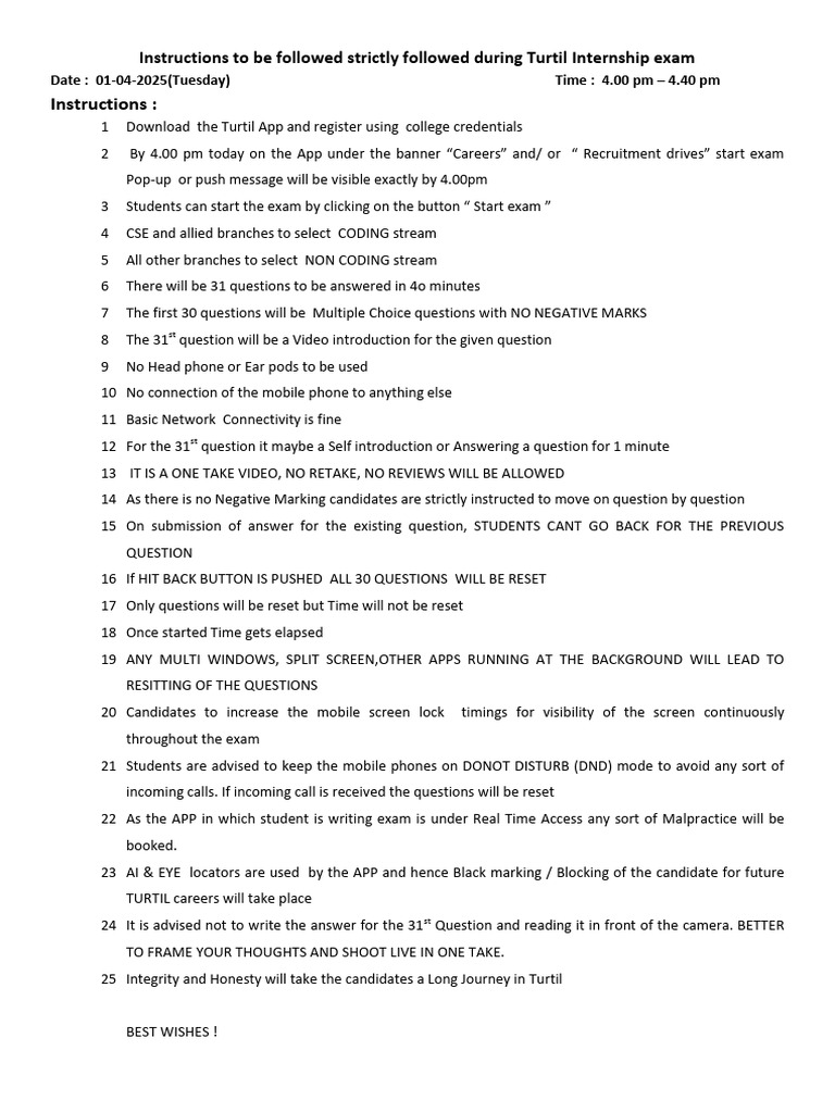 Instructions To Turtle Internship Exam | PDF | Computing | Software