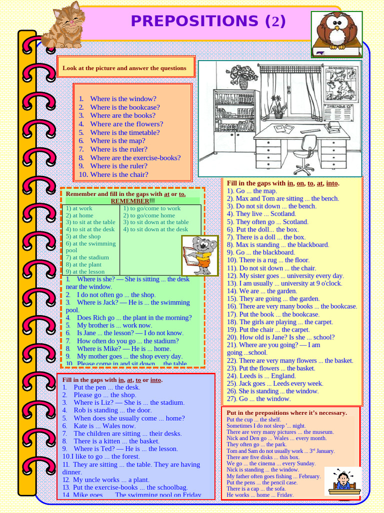 Prepositions of Place Exercises | PDF
