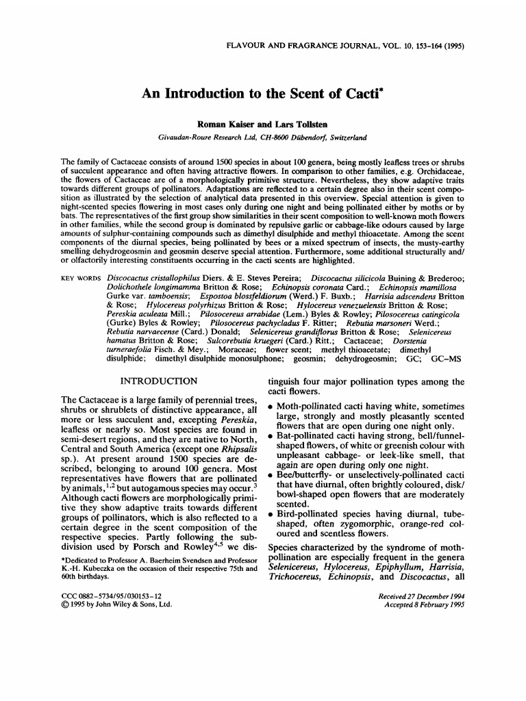 1995 An Introduction To The Scent of Cacti | PDF | Flowers | Methyl Group