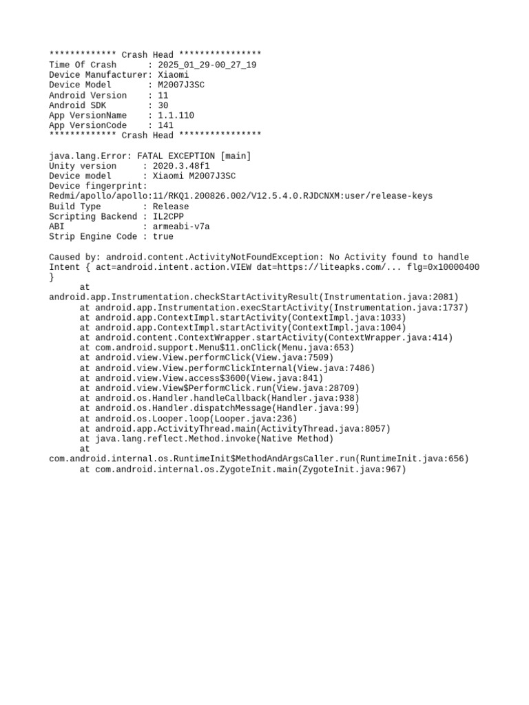 Xiaomi Crash Report: ActivityNotFoundException | PDF
