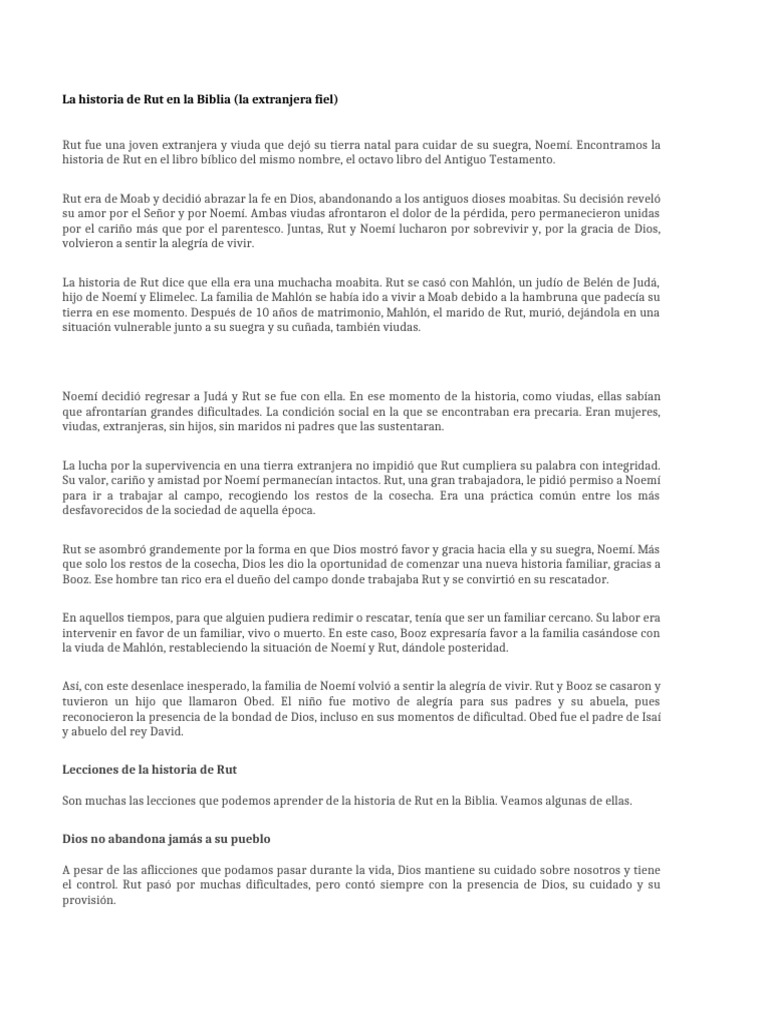 La Historia de Rut en La Biblia (La Extranjera Fiel) | PDF | Rut ...