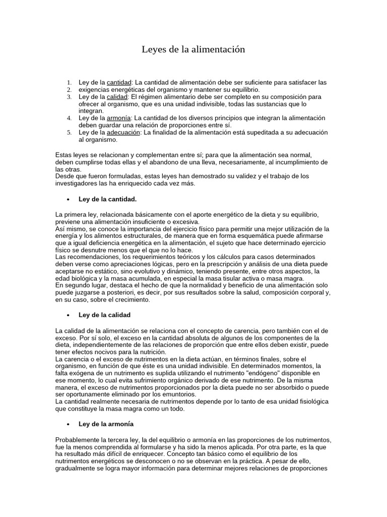 5 Leyes de la Alimentación | PDF | Alimentos | Dieta