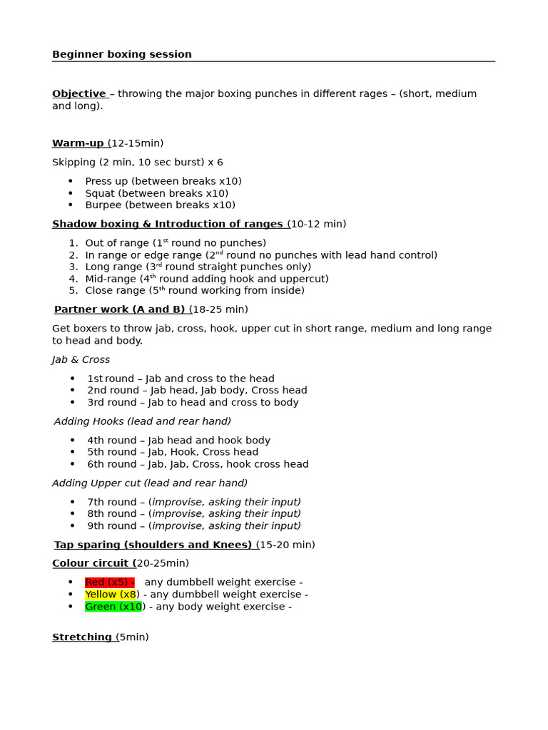 Beginner Boxing Session Plan | PDF