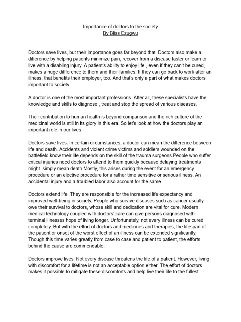 Importance of Doctors To The Society | PDF | Physician | Pandemic