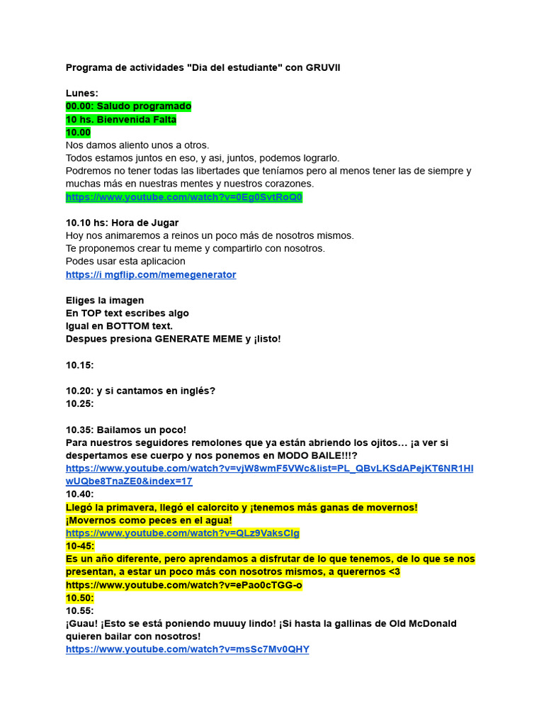 Programa de Actividades - Dia Del Niño | PDF