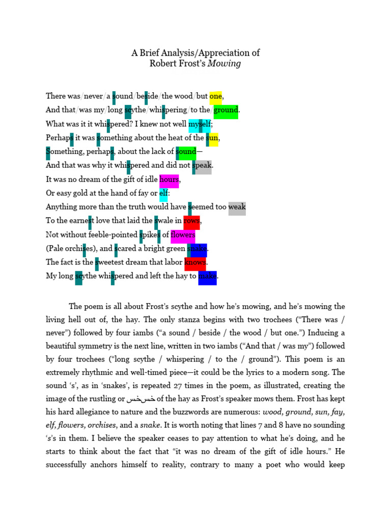 Analyzing Robert Frost's "Mowing" Poem | PDF