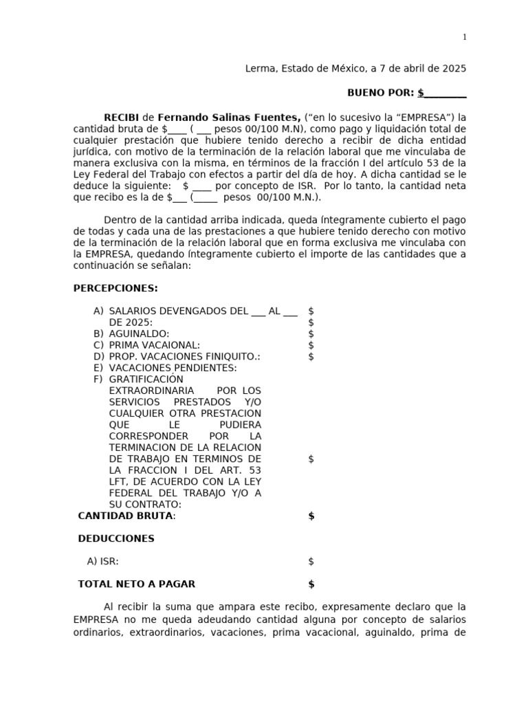 Finiquito Solano Camilo Vanesa | PDF | Salario | Business