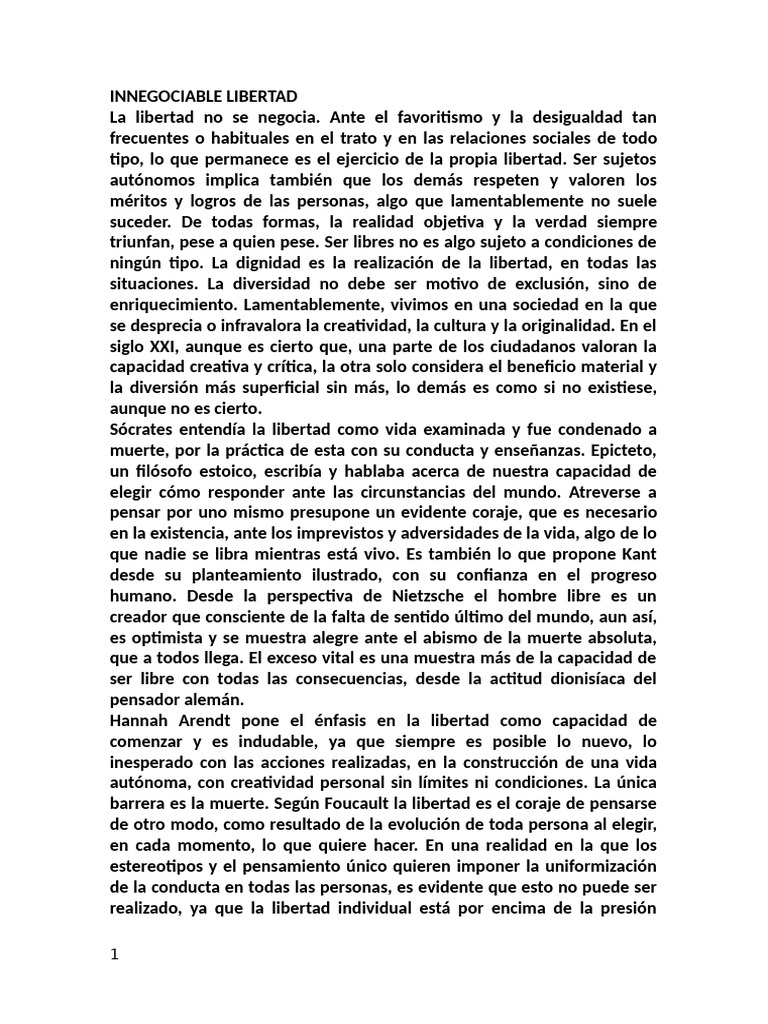 La Libertad como Valor Innegociable | PDF | Libertad | Verdad