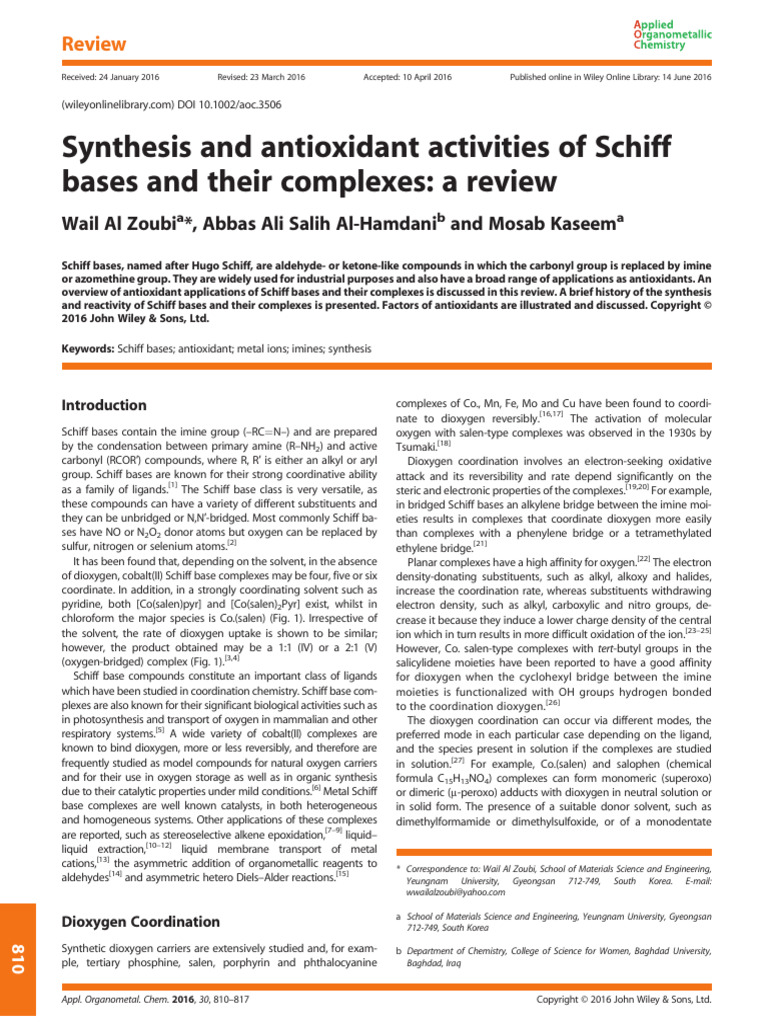 Bases de Schiff Review | PDF | Coordination Complex | Ligand