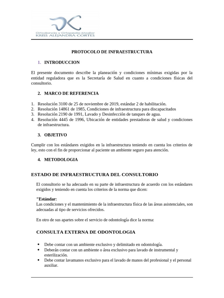 Protocolo de Infraestructura | PDF | Lavabo | Higiene