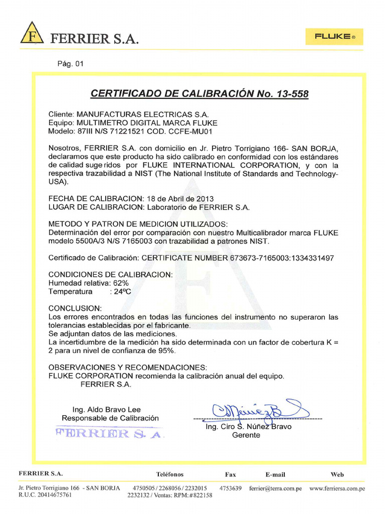 Certificado - Multimetro | PDF