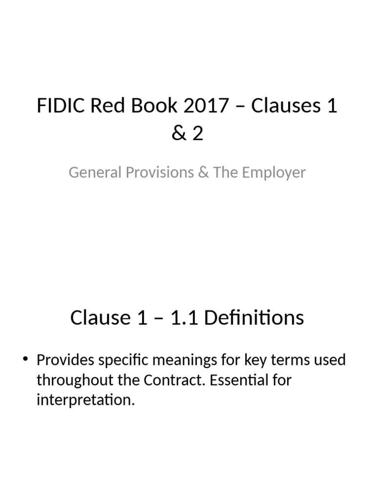 FIDIC Red Book 2017: Clauses 1 & 2 Overview | PDF | Employment | Common Law