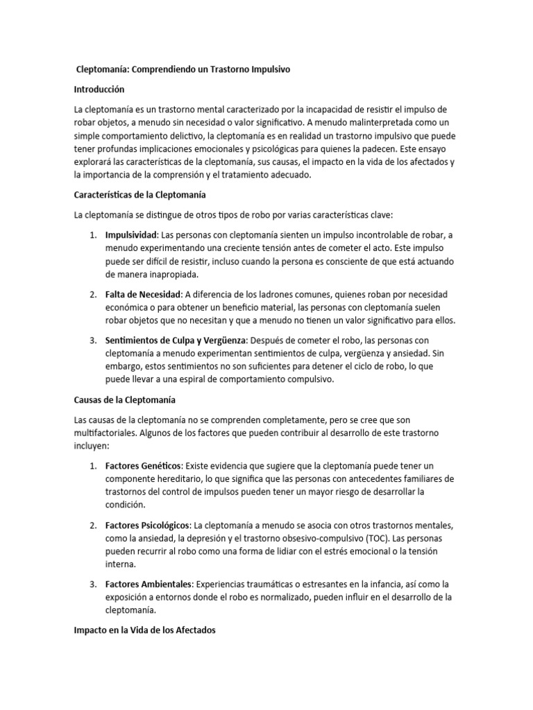 Cleptomanía: Trastorno Impulsivo Definido | PDF | Terapia de conducta ...