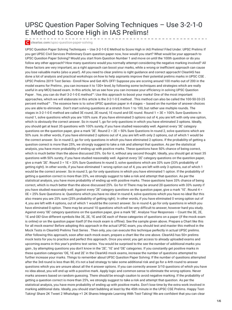 UPSC Question Paper Solving Techniques Use 3-2-1-0 E Method To Score ...