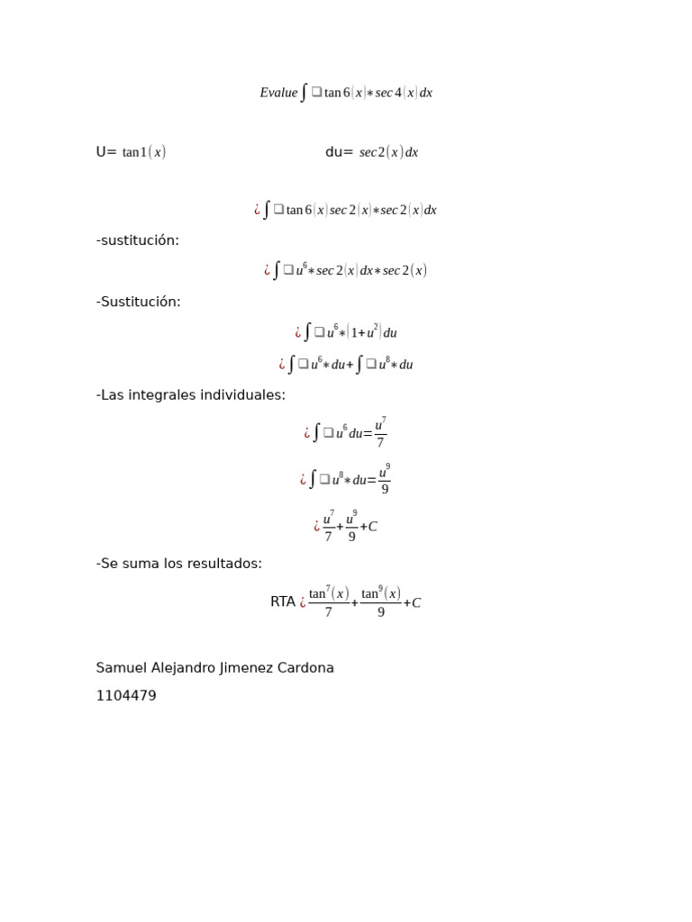 Integral de tan y sec: solución paso a paso | PDF