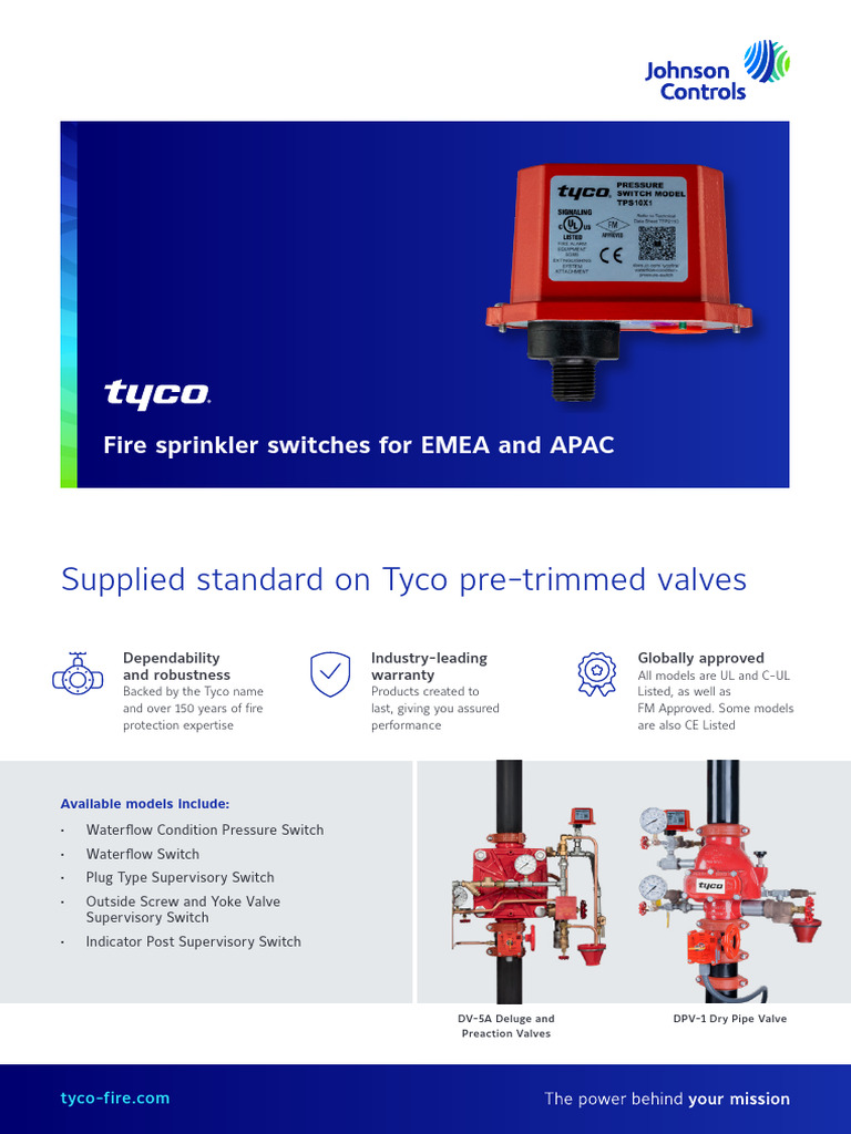 Tyco Fire Sprinkler Switches Overview | PDF | Fire Sprinkler System | Valve