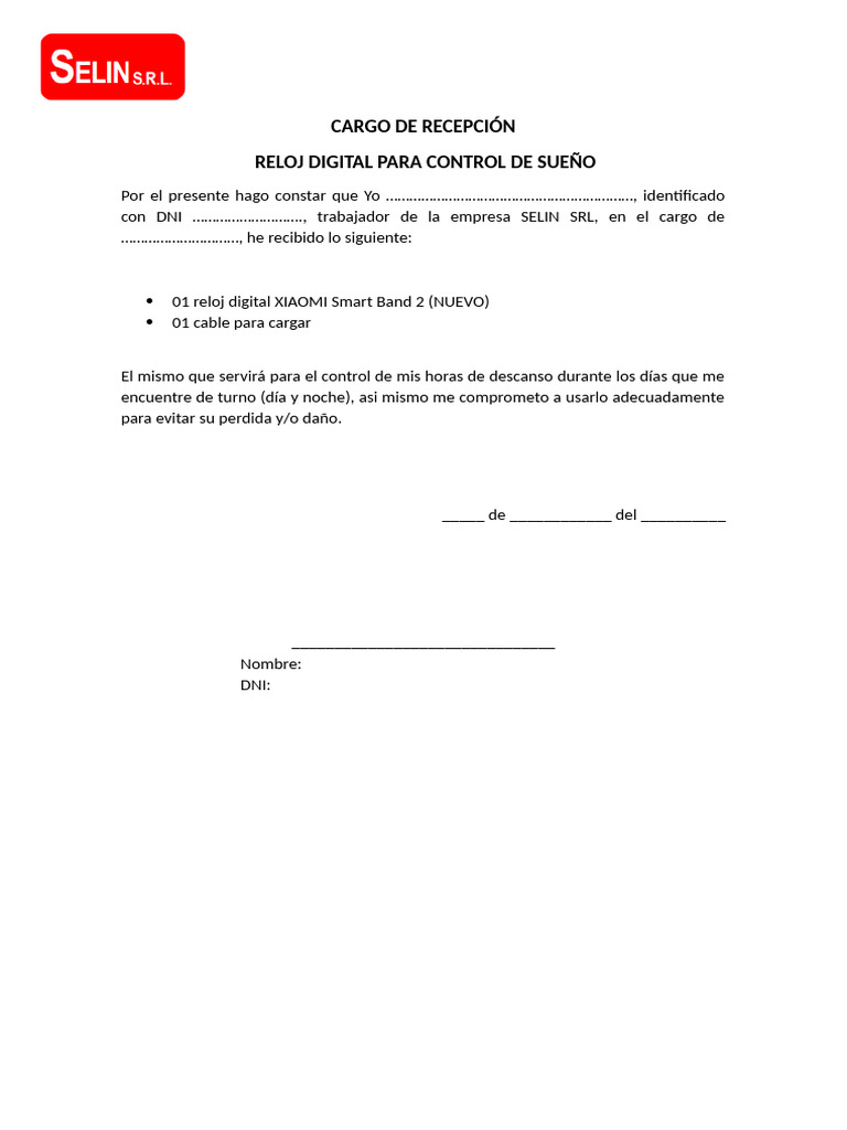 Cargo de Recepción | PDF