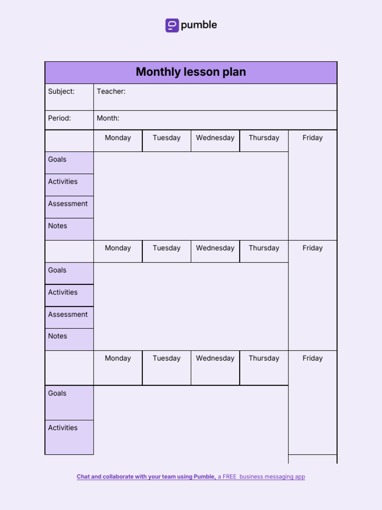 Monthly Lesson Plan Template | PDF