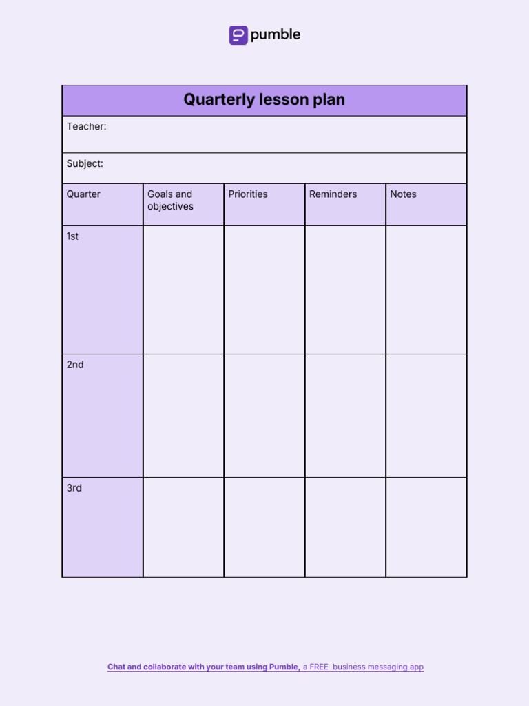 Quarterly Lesson Plan Template | PDF
