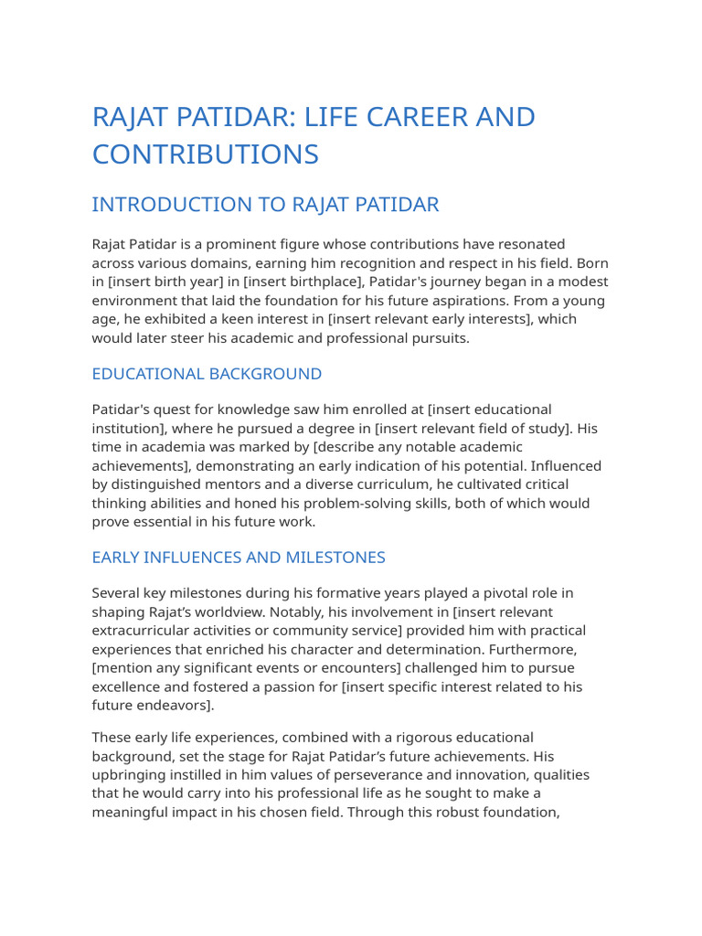 Rajat Patidar - Life Career and Contributions | PDF | Mentorship | Sustainability