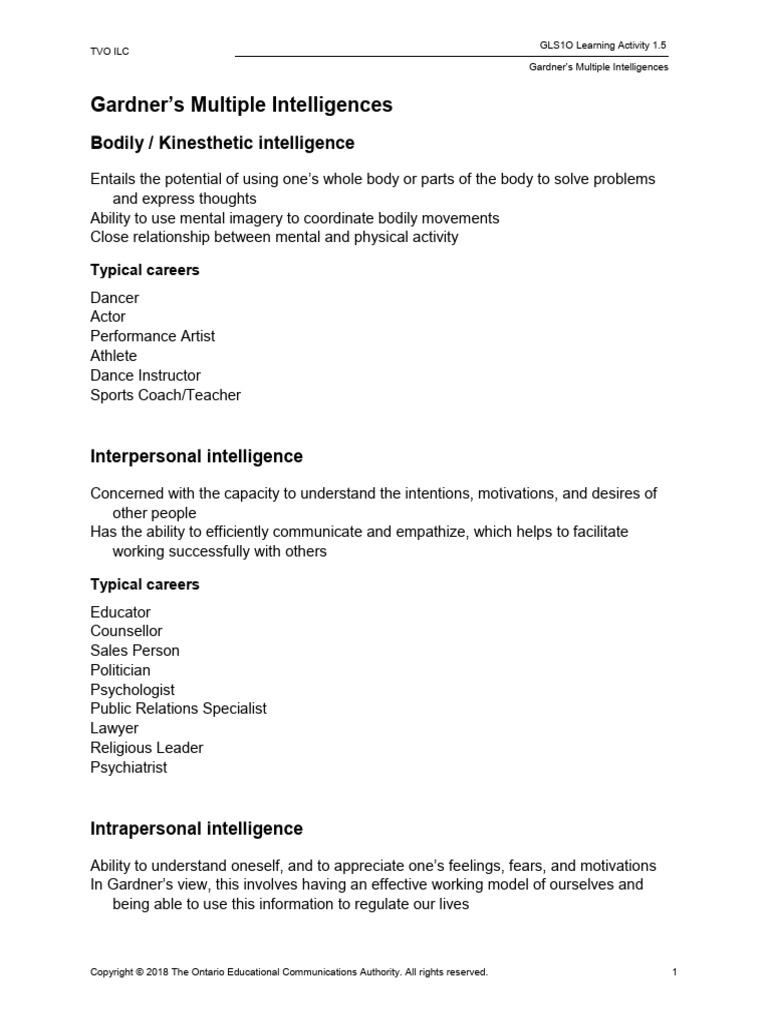 Gls1o 05 Gardners Multiple Intelli | PDF | Cognition | Learning