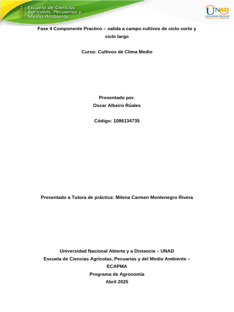Fase 4 Componente Practico Cultivos de Clima Medio | PDF | café | Agricultura