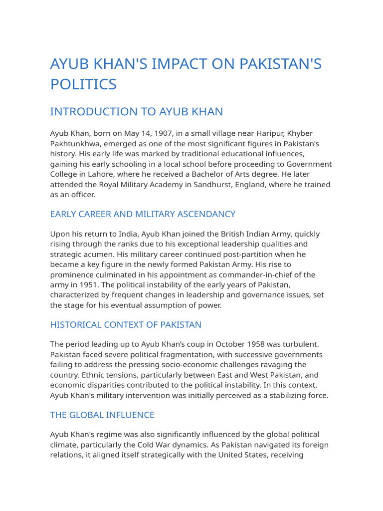 Ayub Khan's Political Legacy in Pakistan | PDF | Pakistan | Agriculture