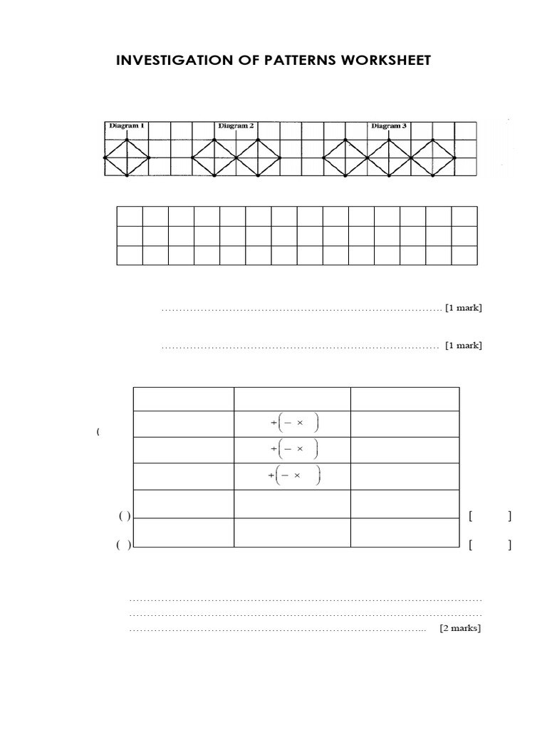 Grade 5 Patterns Investigation Worksheet | PDF | Sequence | Algebra