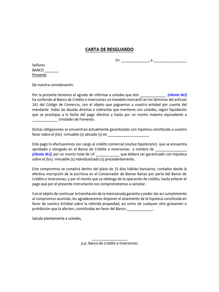 Carta de Resguardo para Pago de Deudas | PDF