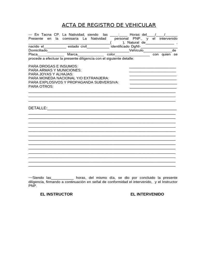 Acta Registro Vehicular | PDF