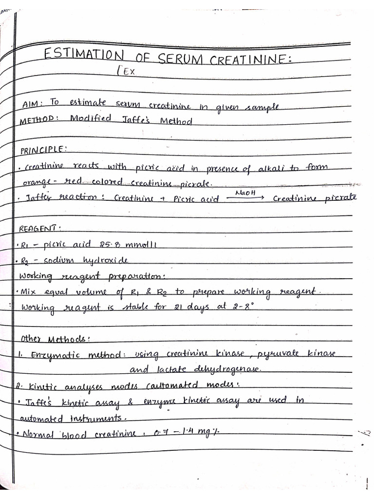 Estimation of Serum Creatinine | PDF