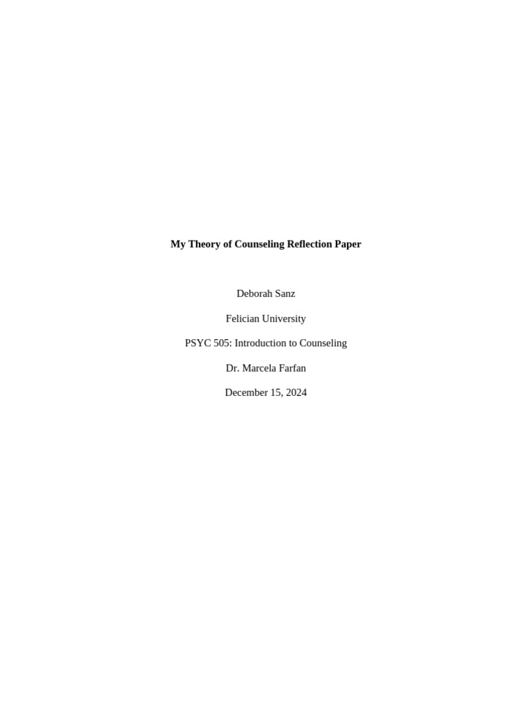 My Theory of Counseling Reflection Paper | PDF | Psychotherapy | Cognitive Behavioral Therapy