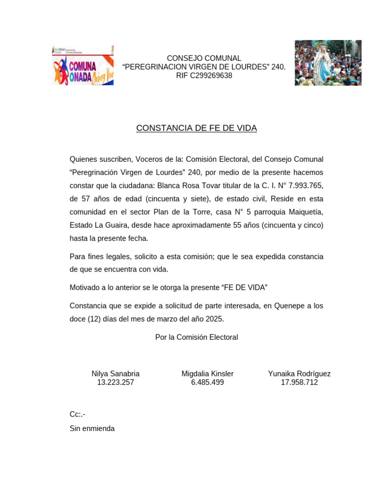 Constancia de Fe de Vida | PDF